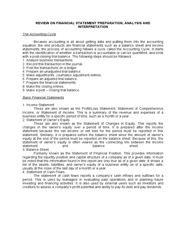 Review On Financial Statement Preparation | PDF | Debits And Credits ...