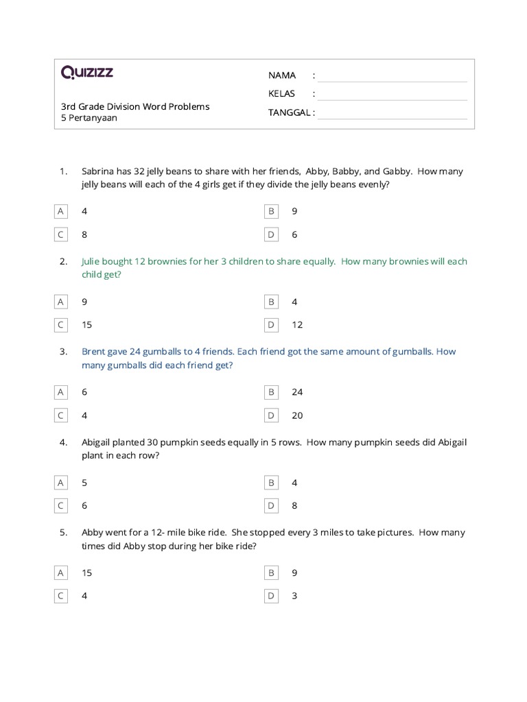 3rd Grade Division Word Problems | PDF