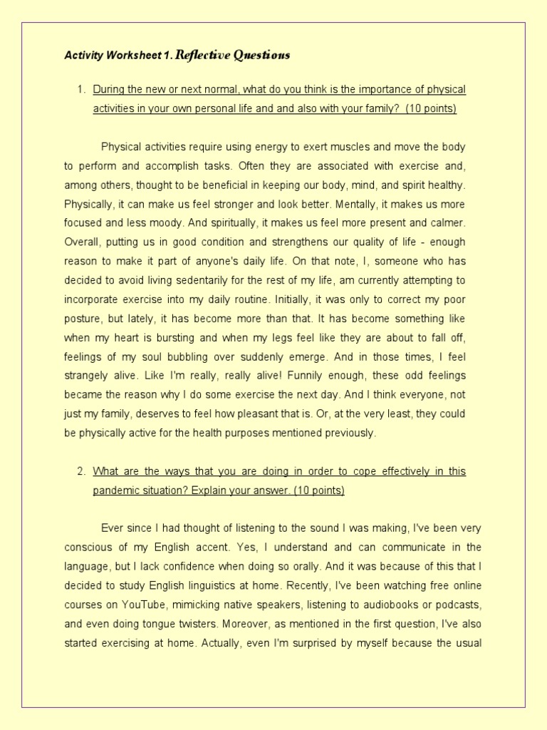 PE Chapter 1 Assignment | PDF | Physical Fitness | Health Sciences