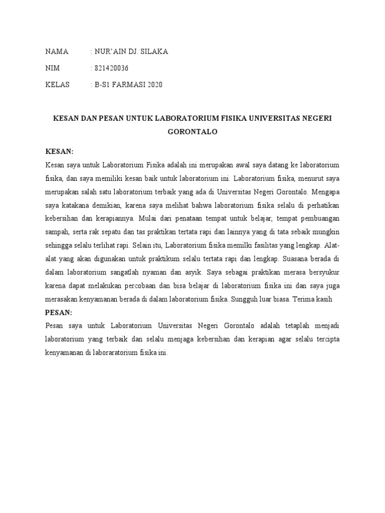 Kesan Dan Pesan Untuk Lab Fisika | PDF