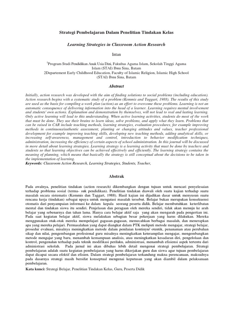 Strategi Pembelajaran Dalam Penelitian Tindakan Kelas | PDF | Teaching Method | Learning