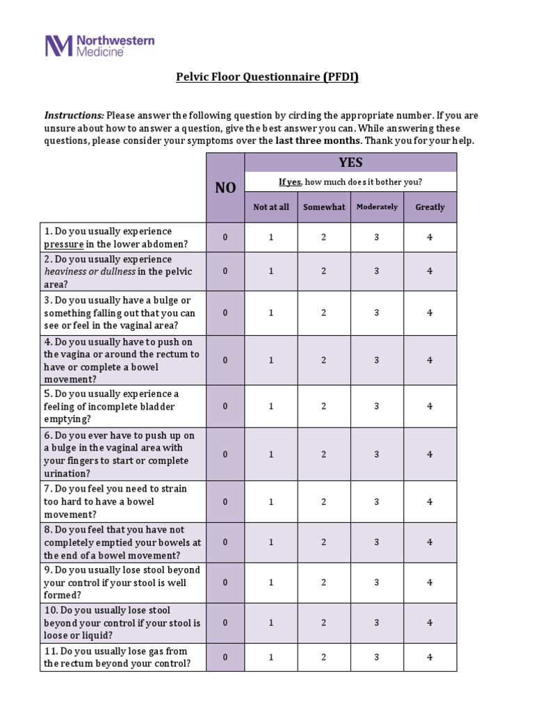 Northwestern Medicine Pelvic Floor Questionnaire | PDF | Urination | Vagina