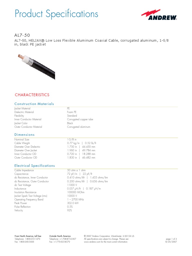 Al7 50 | PDF | Coaxial Cable | Electronics