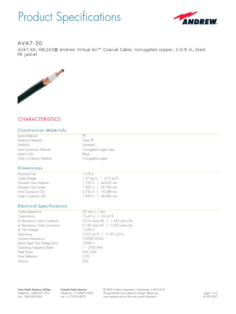 Ava7 50 | PDF | Coaxial Cable | Physical Quantities