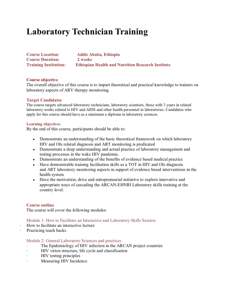 Laboratory Technician Training | PDF | Hiv | Diagnosis Of Hiv/Aids