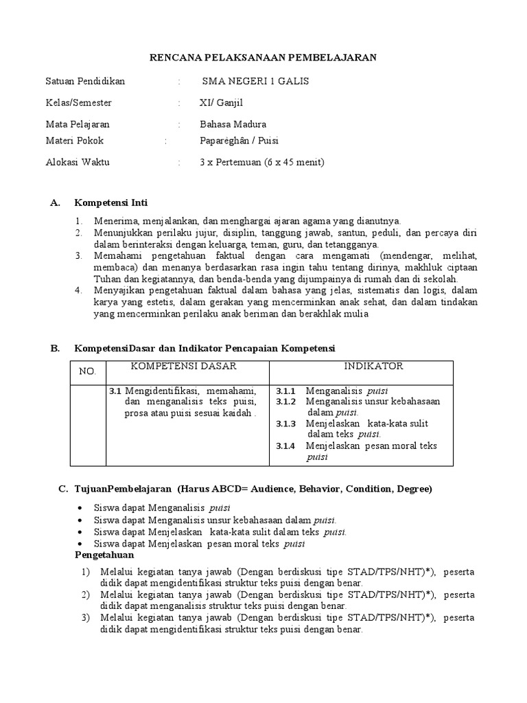 RPP KLS Xi KD.1 (Puisi) | PDF
