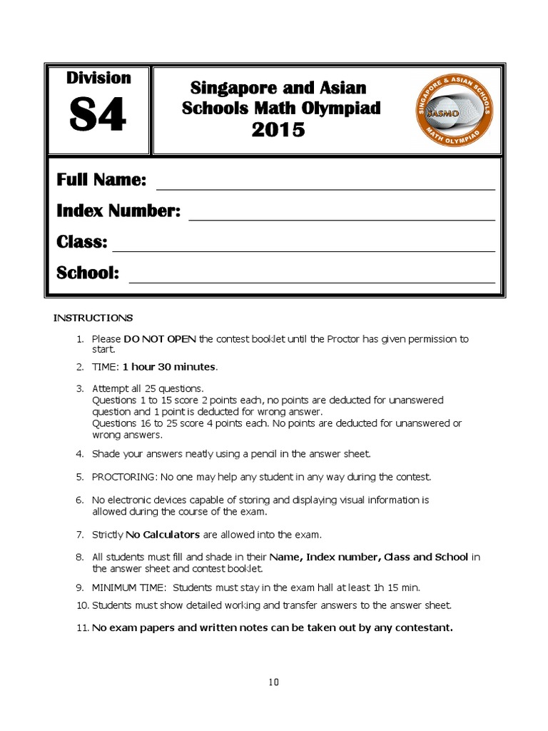 Analysis of a 2015 Singapore and Asian Schools Math Olympiad Secondary ...