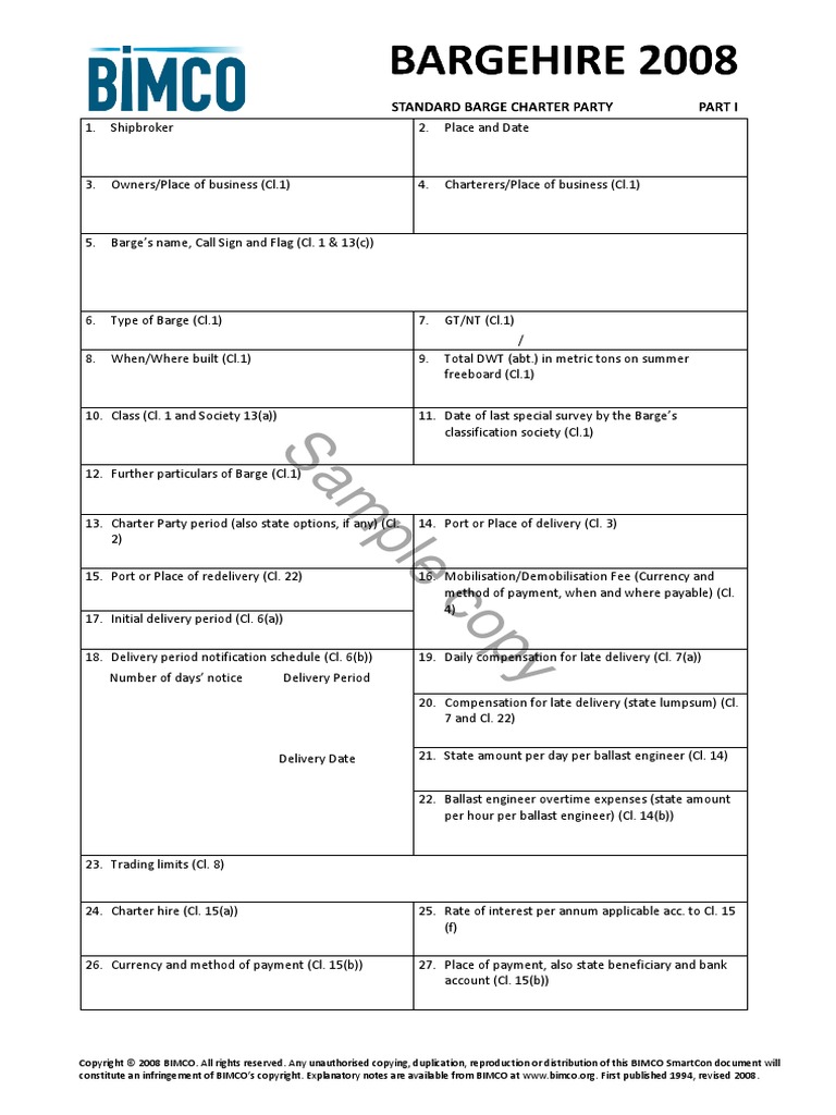 Sample Copy BARGEHIRE 2008 | PDF | Indemnity | Insurance