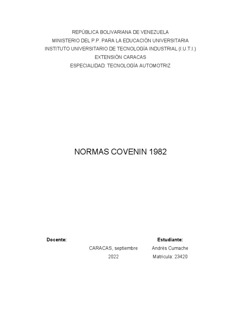 Normas COVENIN en Tecnología Automotriz | PDF | Venezuela | Seguridad y ...