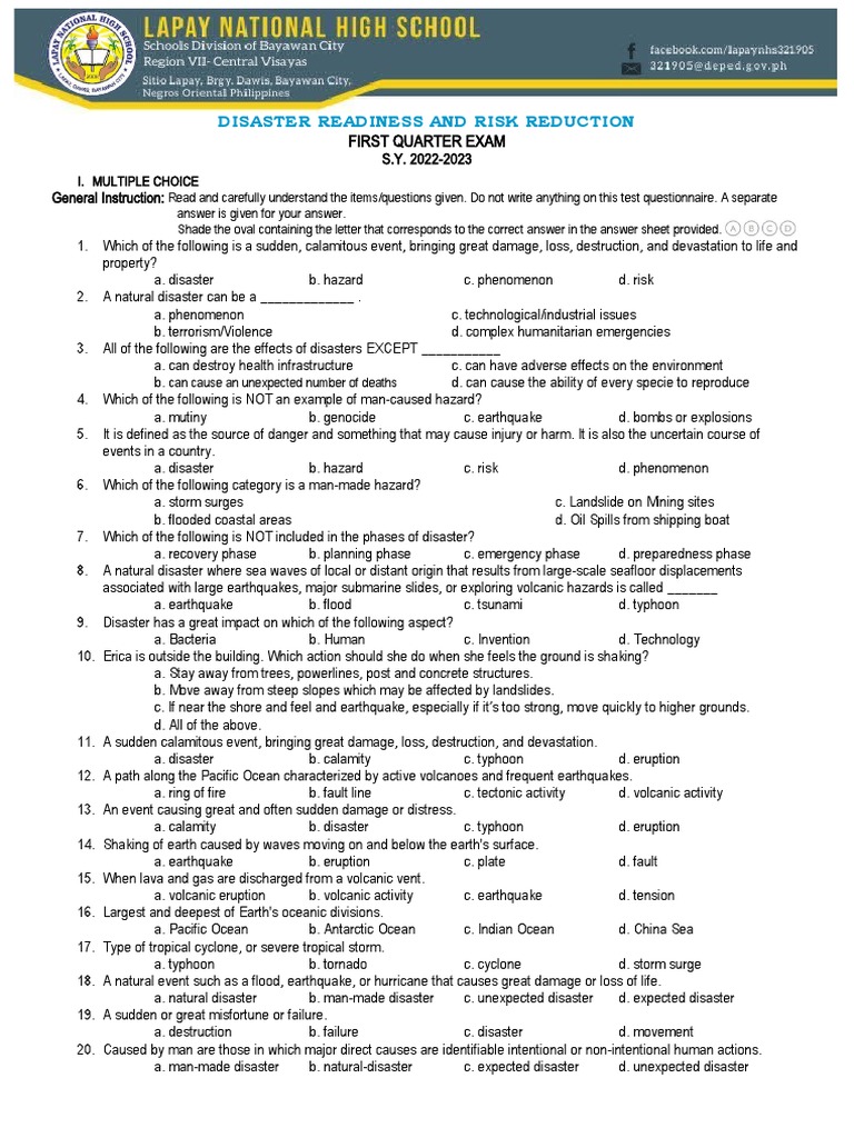 Preparing Students for Disaster Risk Reduction: An Analysis of an Exam on Disaster Readiness and ...