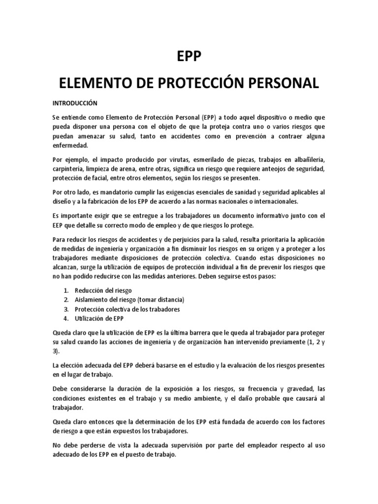 EPP: Elementos de protección personal | PDF | Guante | Rieles
