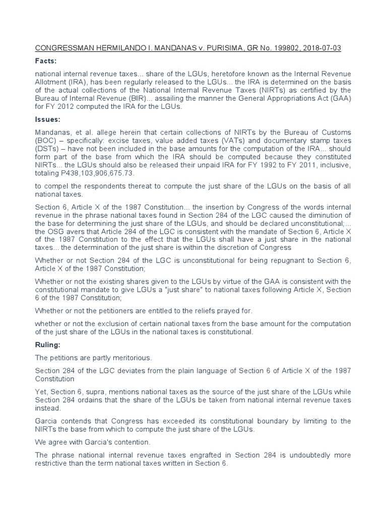 Mandanas Case Digest | PDF | Taxes | Internal Revenue Service