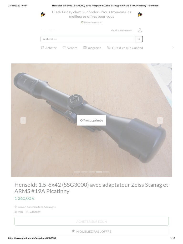Hensoldt 1.5-6x42 (SSG3000) Avec Adaptateur Zeiss Stanag Et ARMS #19A Picatinny - Gunfinder | PDF