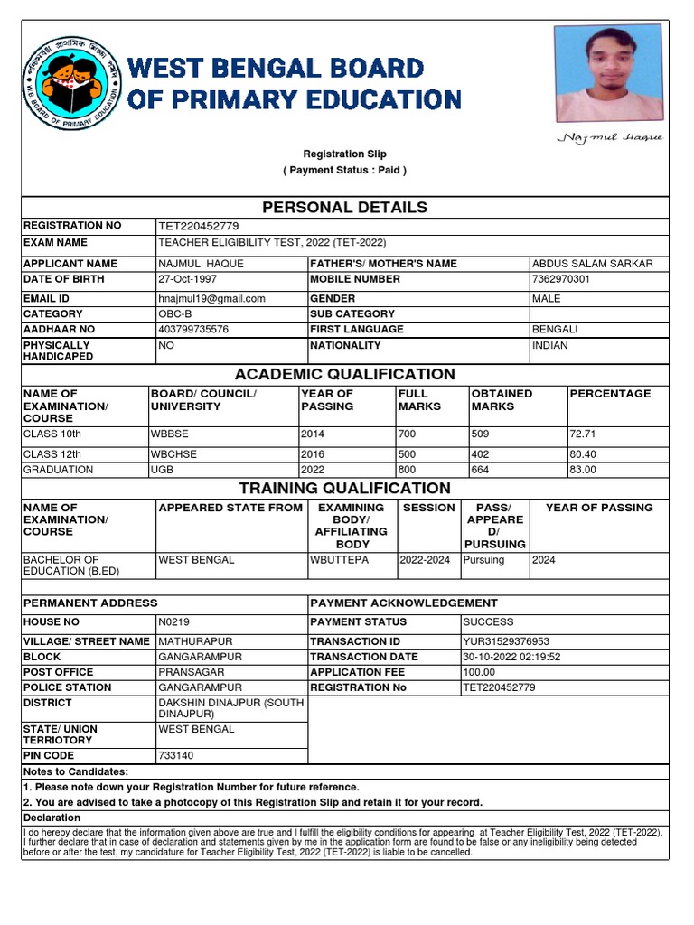 ApplicationForm 221030 031020 Tet | PDF | Educational Stages | Qualifications