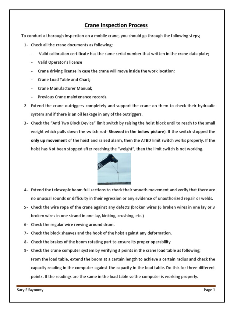 Crane Inspection Process - English | PDF | Crane (Machine) | Machines