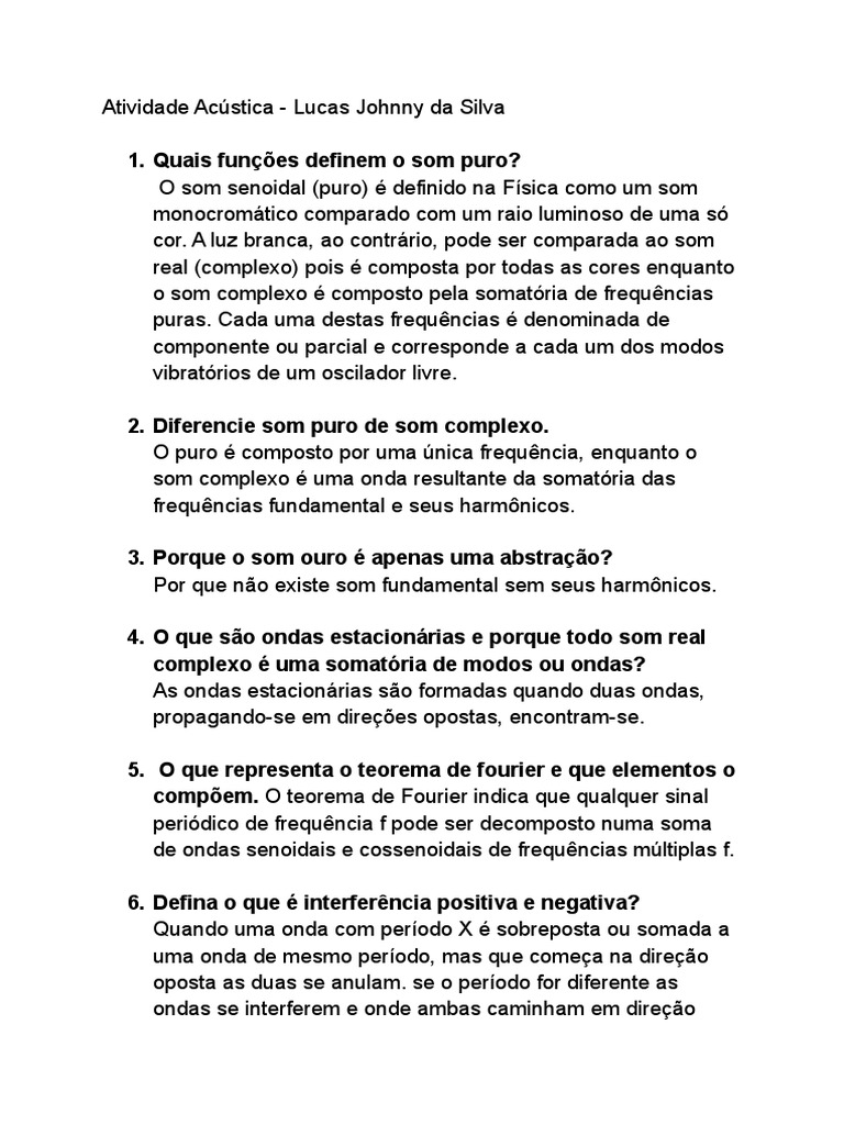 Análise das propriedades do som puro e complexo e conceitos ...