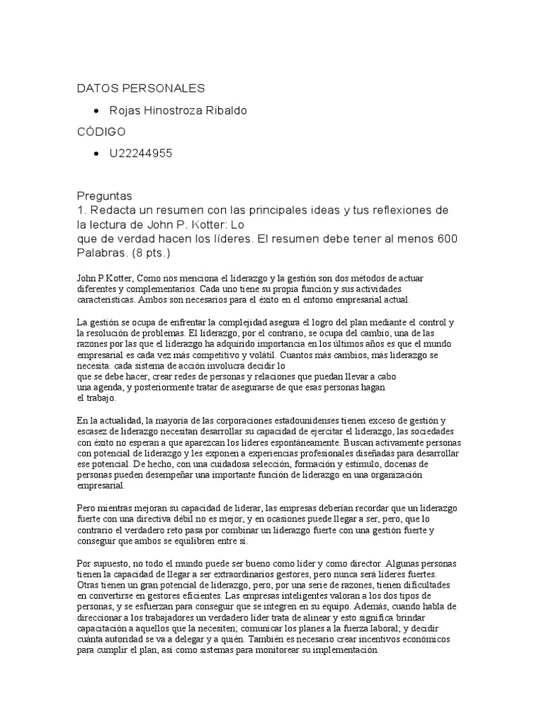 Rojashinostroza Ribaldo Control2 | PDF | Liderazgo | Motivación