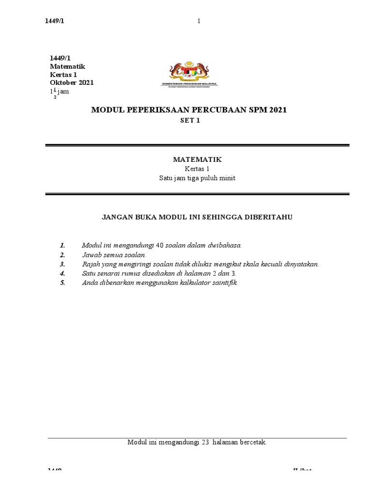 Soalan Trial JHR Set 1 | PDF