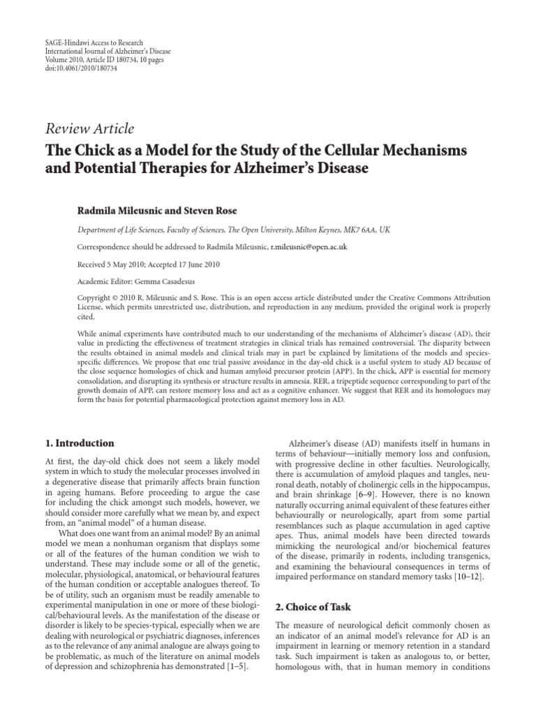 Animal Models of Alzheimer's Disease | PDF | Amyloid Beta | Memory