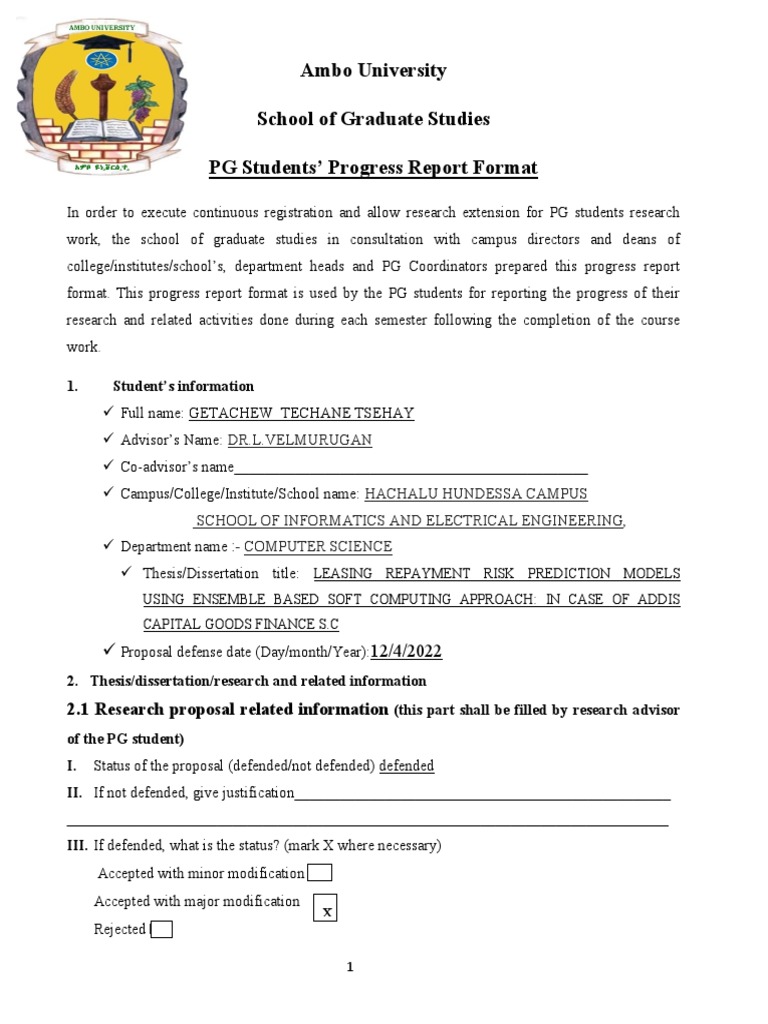 PG Students Progress Report Format | PDF