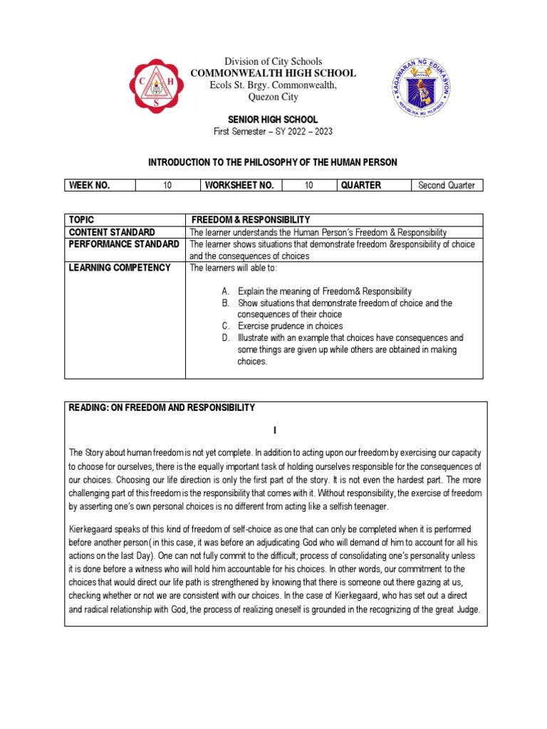 Philo Worksheet 10 | PDF | Existentialism