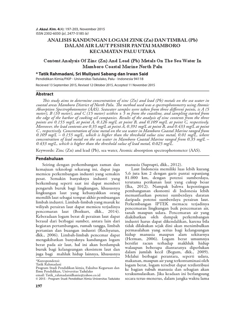 Analisis Kandungan Logam Zink ZN Dan Tim | PDF