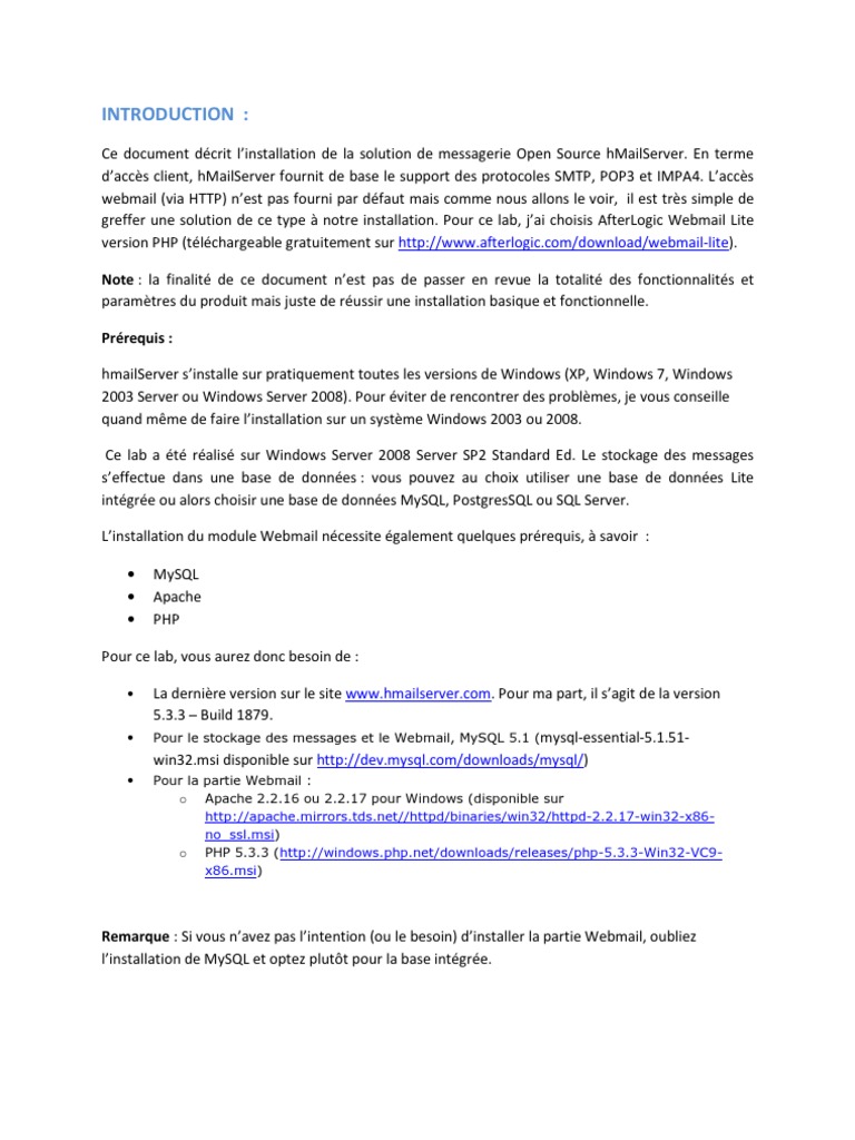 Installation Hmailserver Light | PDF | Apache HTTP Server | PHP