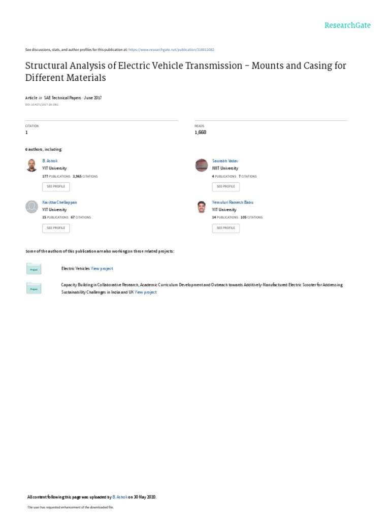 Structural Analysis of Electric Vehicle Transmission - Mounts and ...
