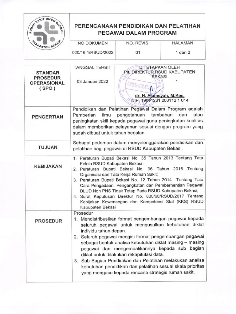 Sop Perencanaan Pendidikan Dan Pelatihan | PDF