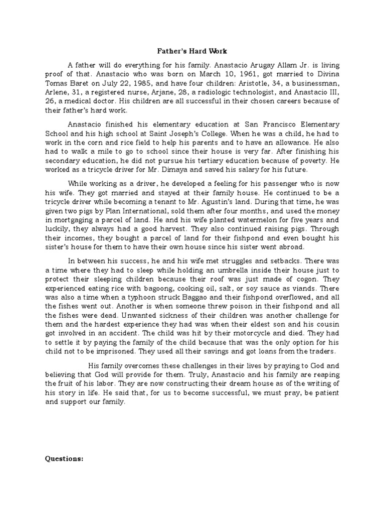 Fathers Hard Work | PDF