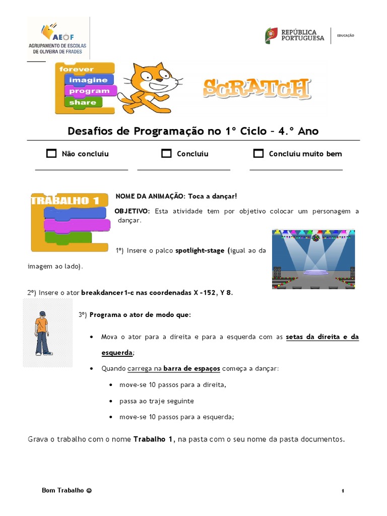 Ficha de Exercicios SCRATCH N.º 1 - 4.º ANO - 2022 - 2023 | PDF