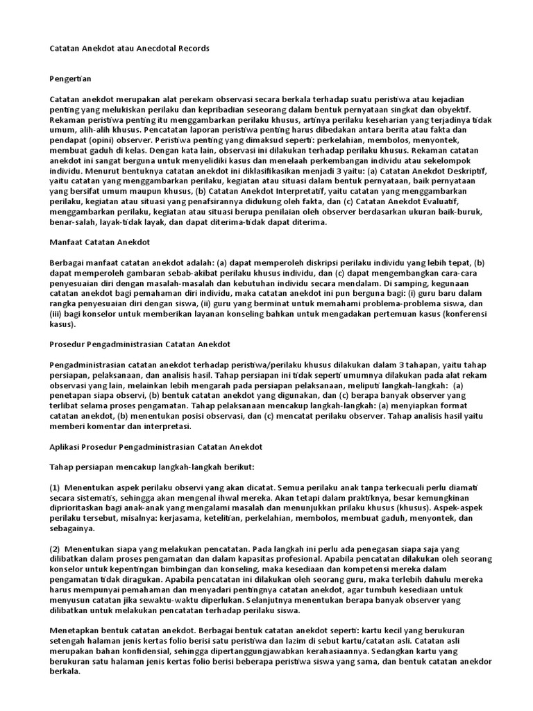 Catatan Anekdot Atau Anecdotal | PDF