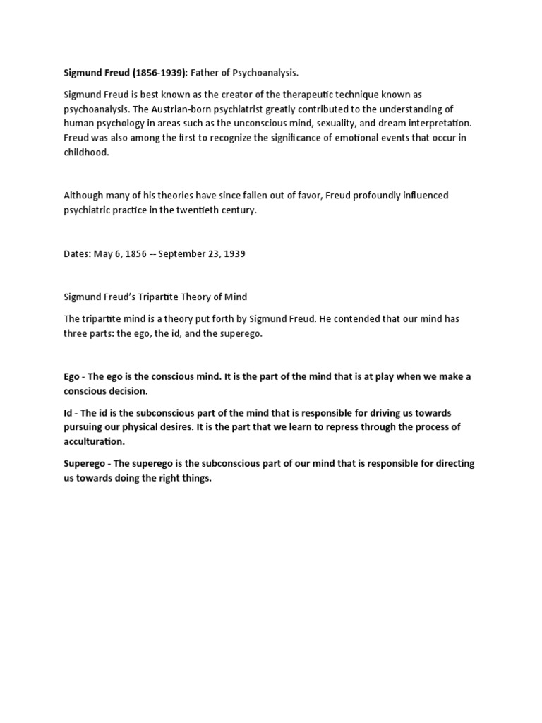 Sigmund Freud: Pioneer of Psychoanalysis | PDF | Id | Unconscious Mind