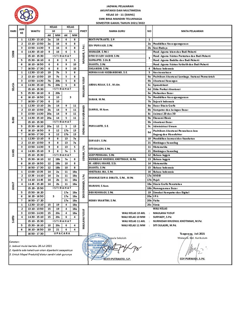 Jadwal Bimanta 2021-2022 Siang | PDF