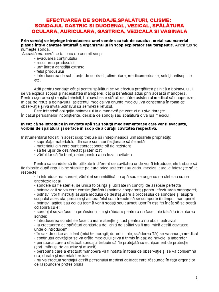 Curs 6.sondaje-Spalaturi-Clisme | PDF