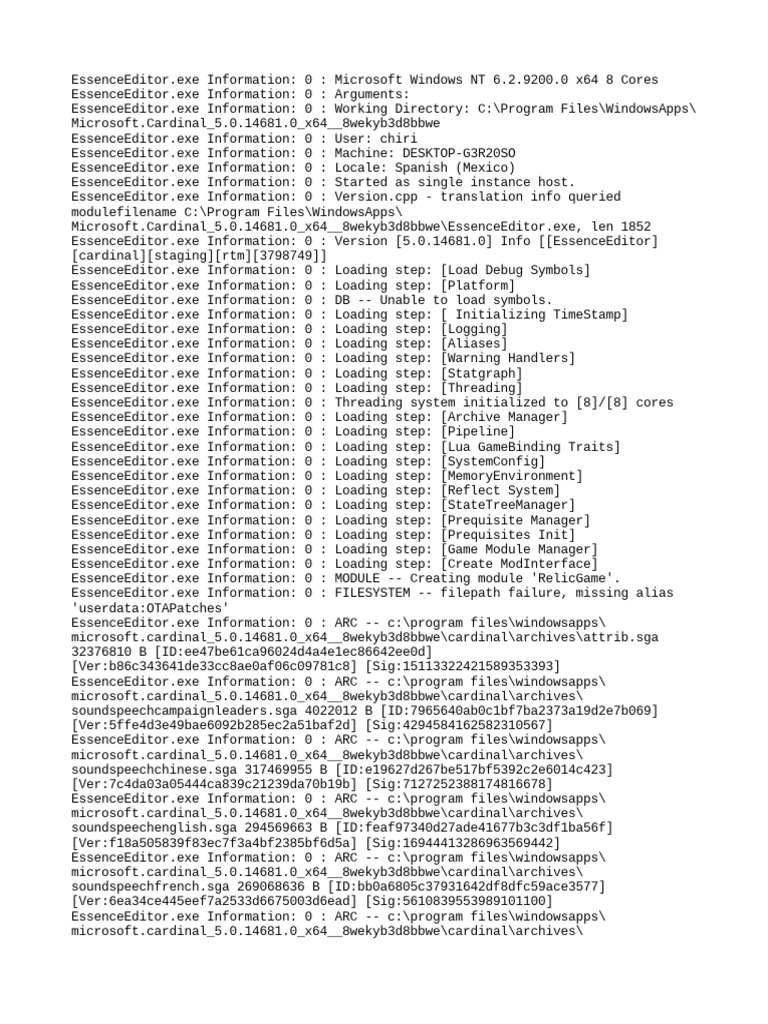 Essence Editor Log | PDF | File System | Graphics Processing Unit