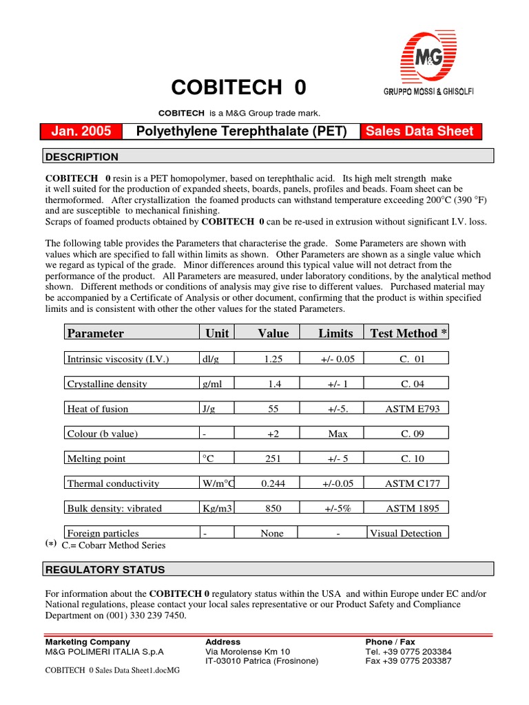 Properties, Processing Requirements, and Safety Information for COBITECH 0 Expanded Polyethylene ...