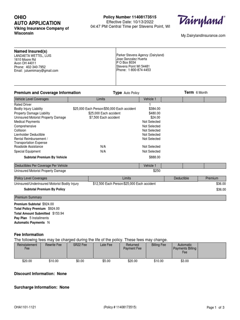 Action Required - Dairyland® Insurance Policy 11408173515 For LUIS ...