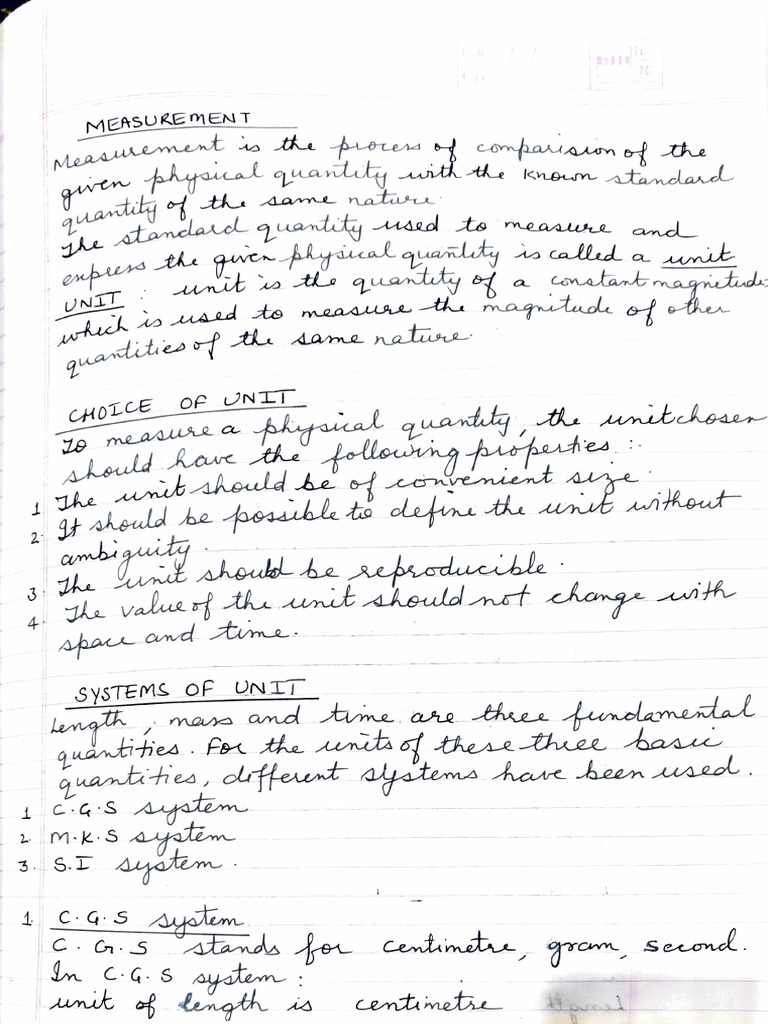 Class 9 Physics Notes, Topic Measurements | PDF | Physical Quantities ...