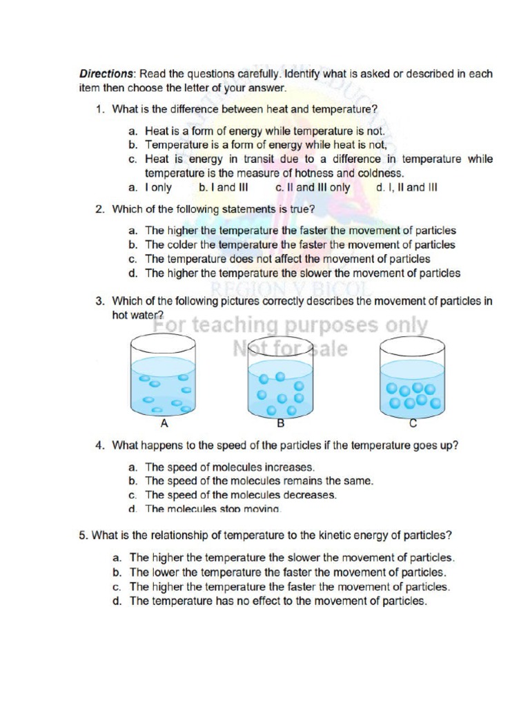 Short Quiz Grade 8 - Heat and Temperature | PDF