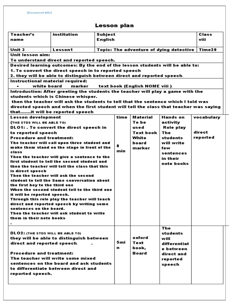 Lesson Plan 3 Pdf Lesson Plan Linguistics