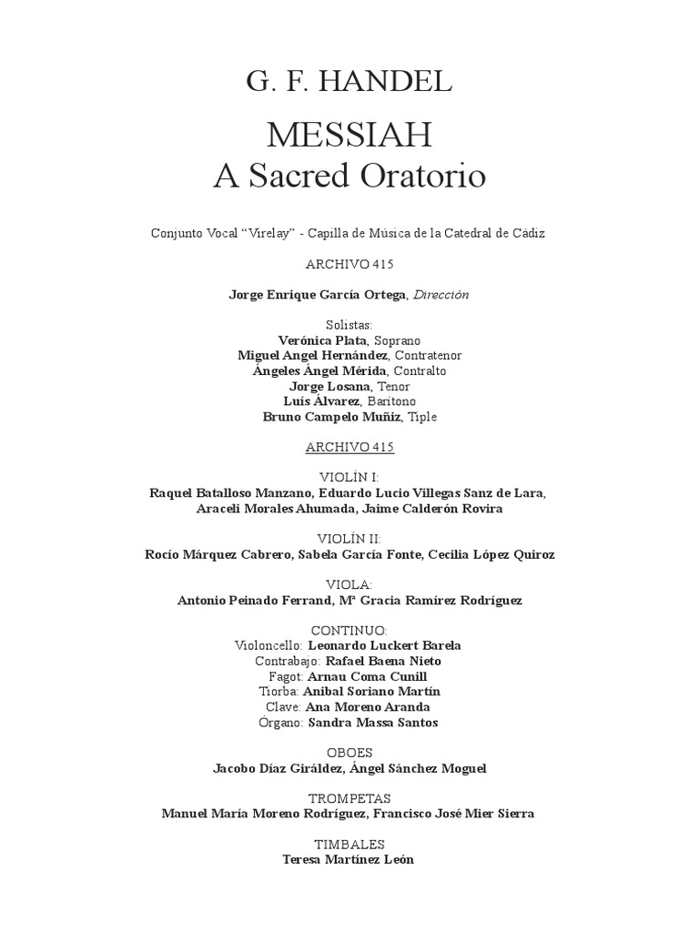 HANDEL - MESSIAH Virelay 2015 - Programa | PDF