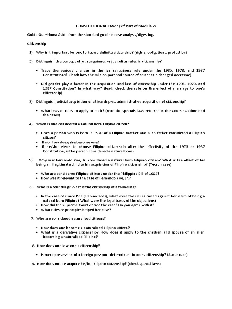 Guide Questions Module 2 - Citizenship | PDF | Citizenship | Naturalization