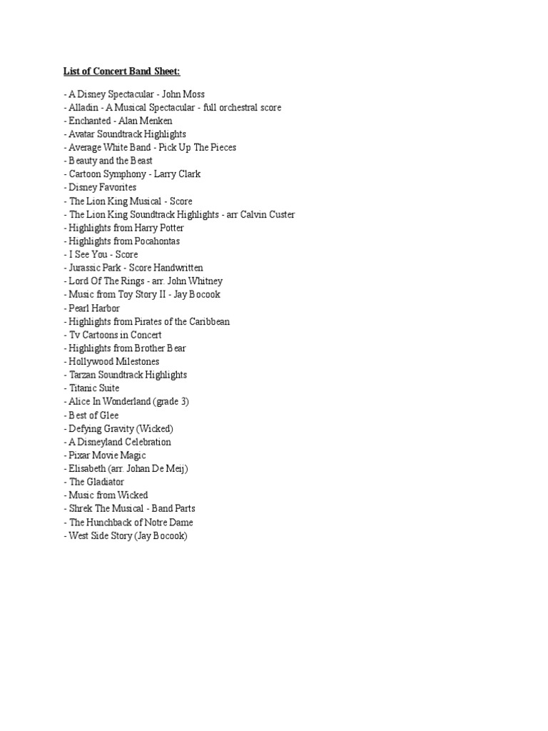Dokumen - Tips - List of Concert Band Sheet | PDF