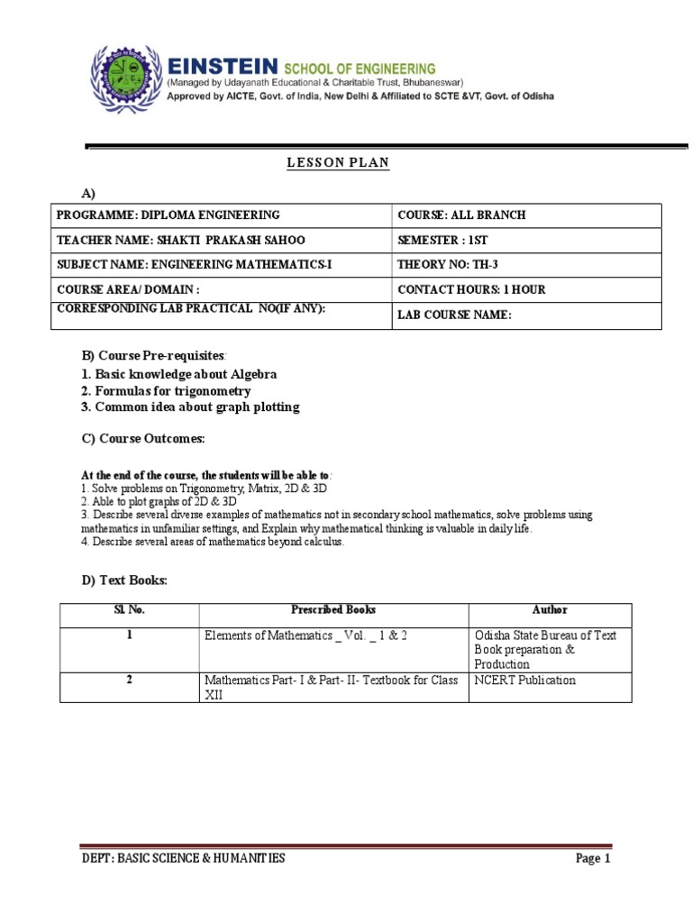 641501engineering Math-1 Lesson Plan | PDF | Line (Geometry) | Matrix ...