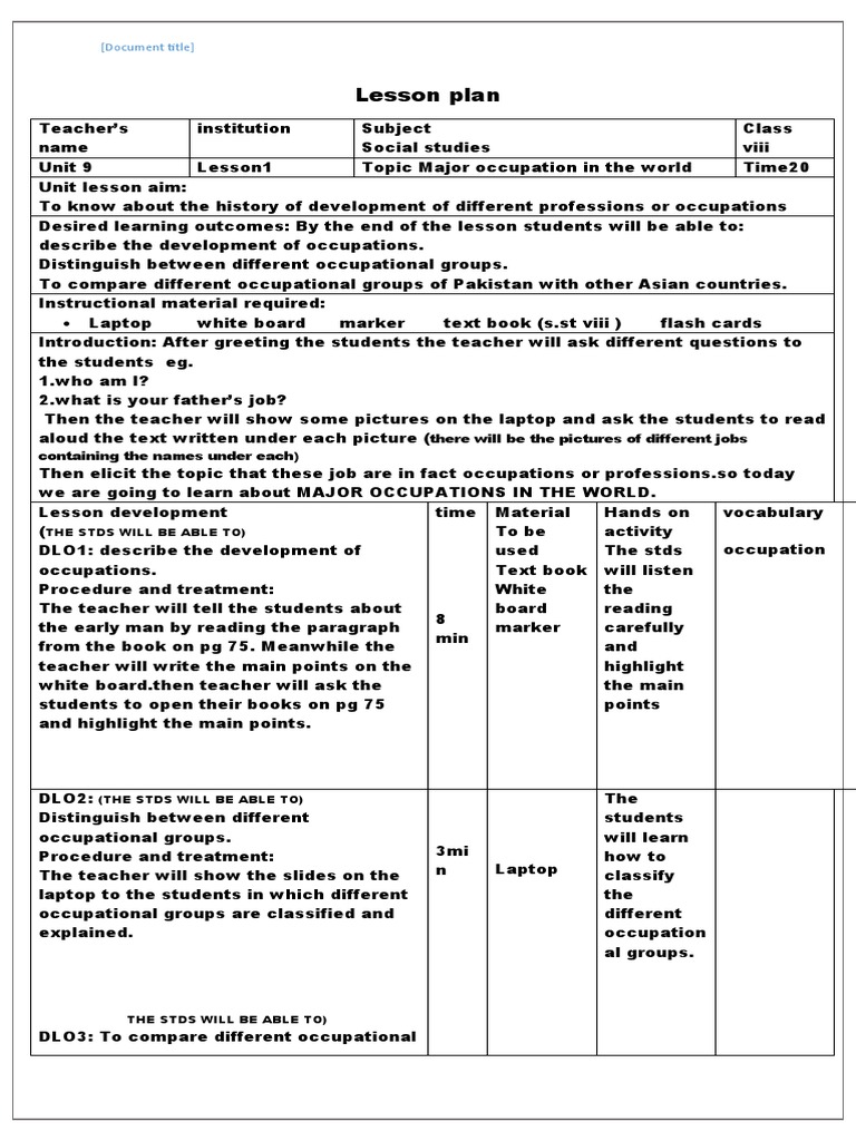 Lesson Plan SST 1 | PDF