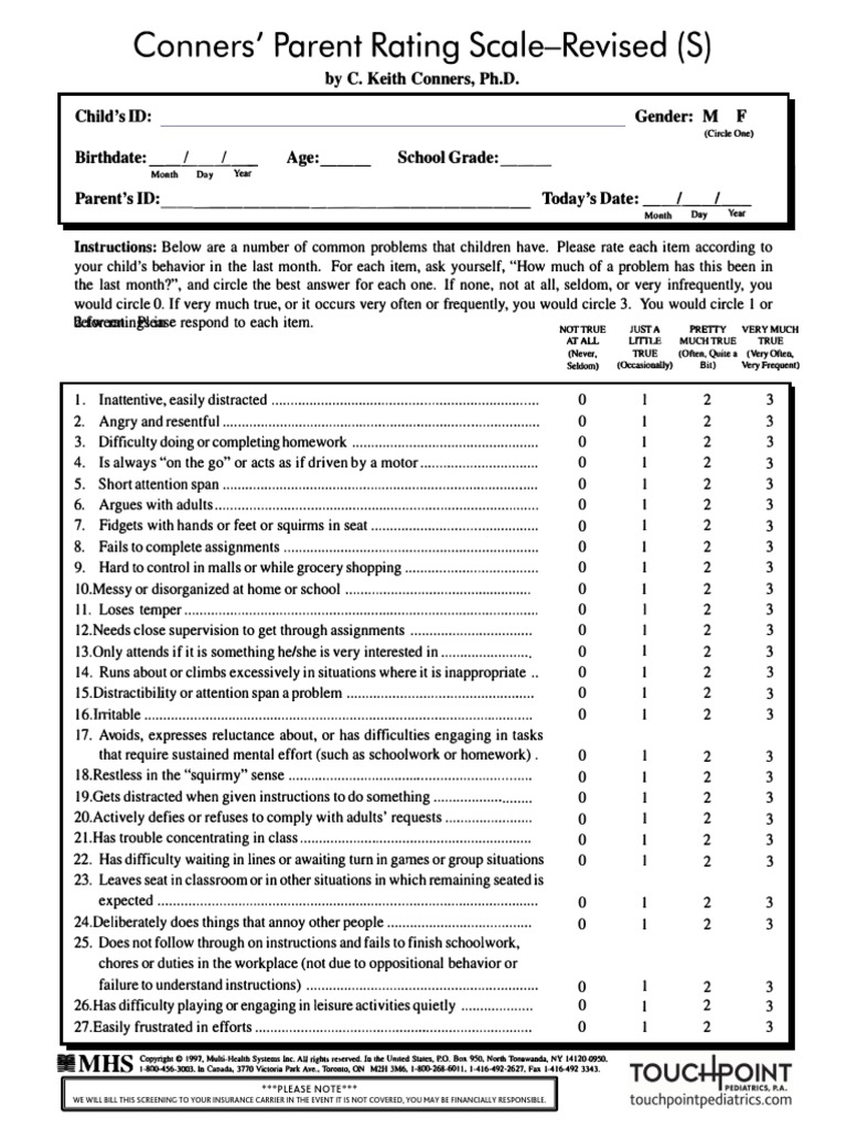 Conners Parent Rating | PDF