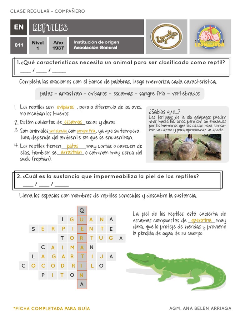 Ficha Desarrollada - Especialidad EN011 Reptiles - Conquistadores | PDF ...