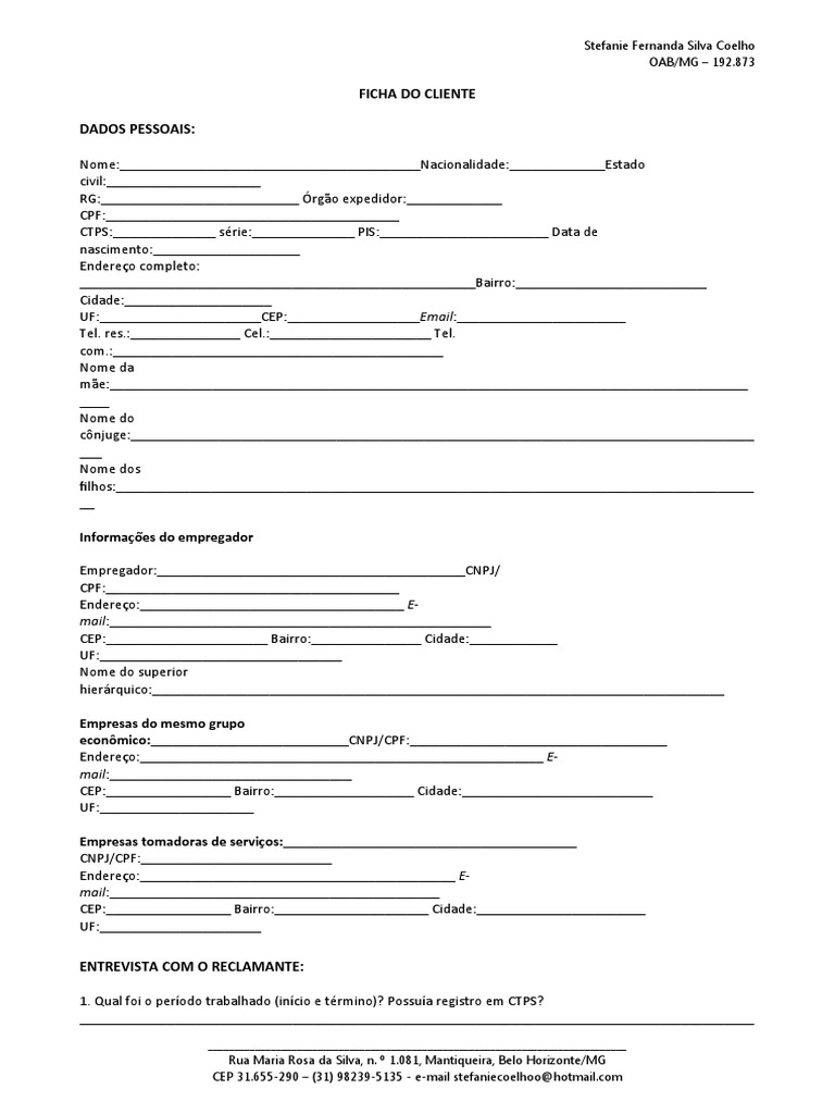 Ficha de Atendimento Ao Cliente | PDF