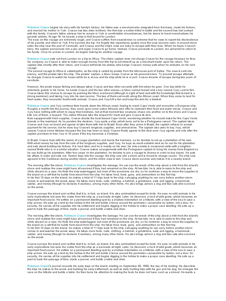 Robinson Crusoe Detailed Summary | PDF | Robinson Crusoe | Piracy